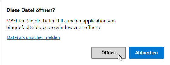 1. Bei Aufforderung klicken Sie auf Öffnen
